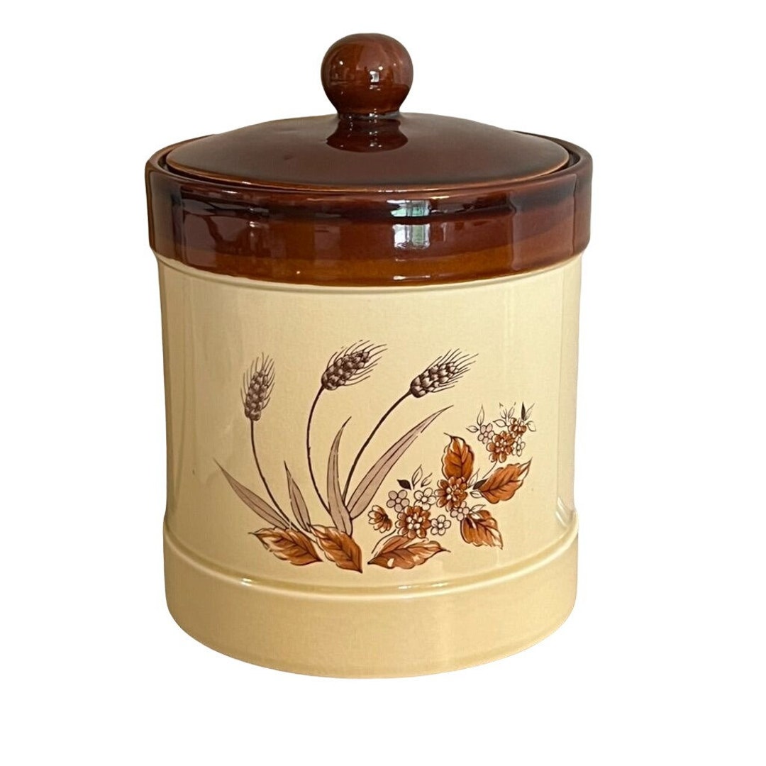 Vintage Stoneware Canister Wheat Pattern Made in Japan 7 X 6.5 - Etsy