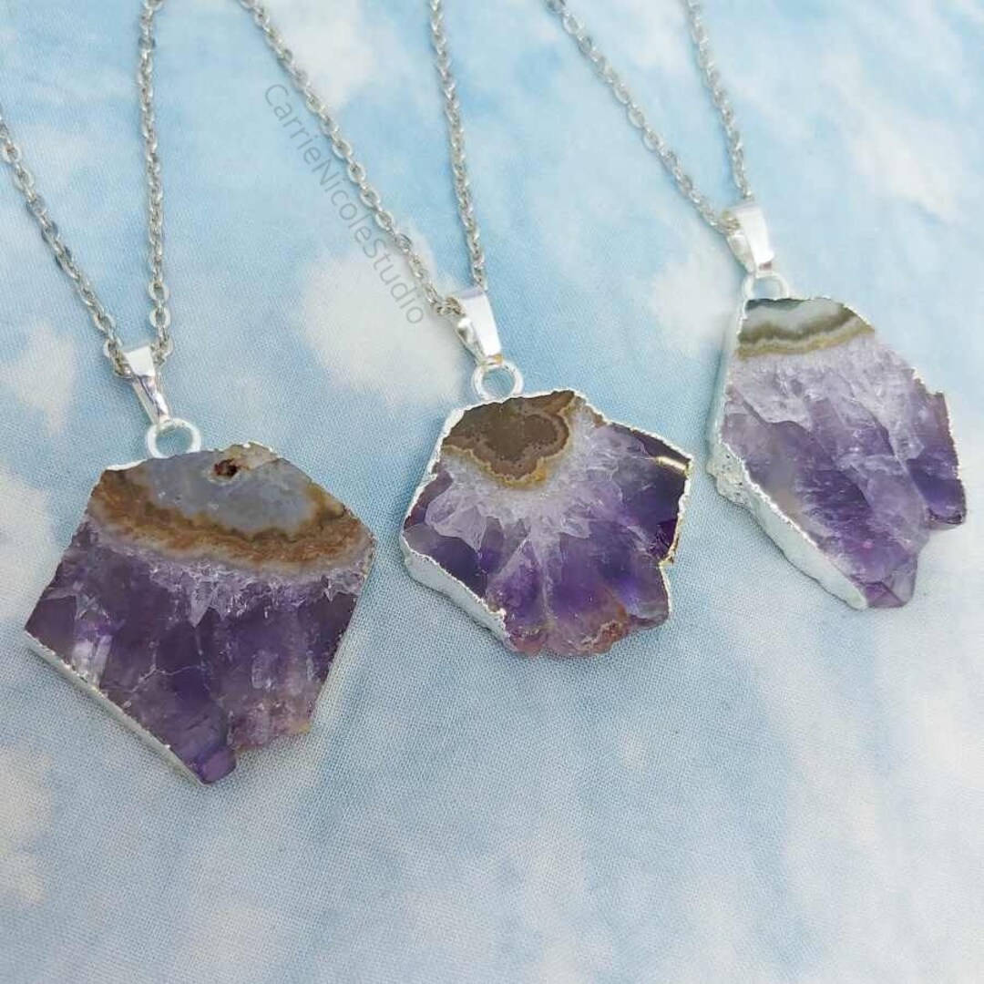 Amethyst Geode Slice Necklace: Hexagon Druzy Crystal, Hypoallergenic ...