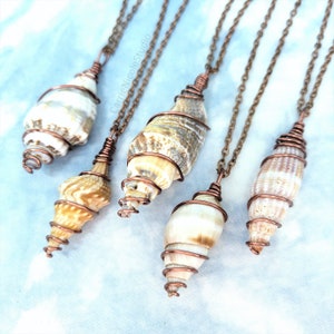 Copper Wire Wrapped Spiral Sea Shell Necklace - Nautical Ocean Jewelry ...