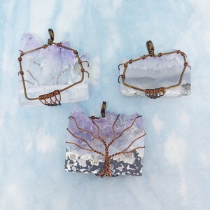 Amethyst Quartz Geode Slice Statement Necklace - Copper Wire Wrapped ...