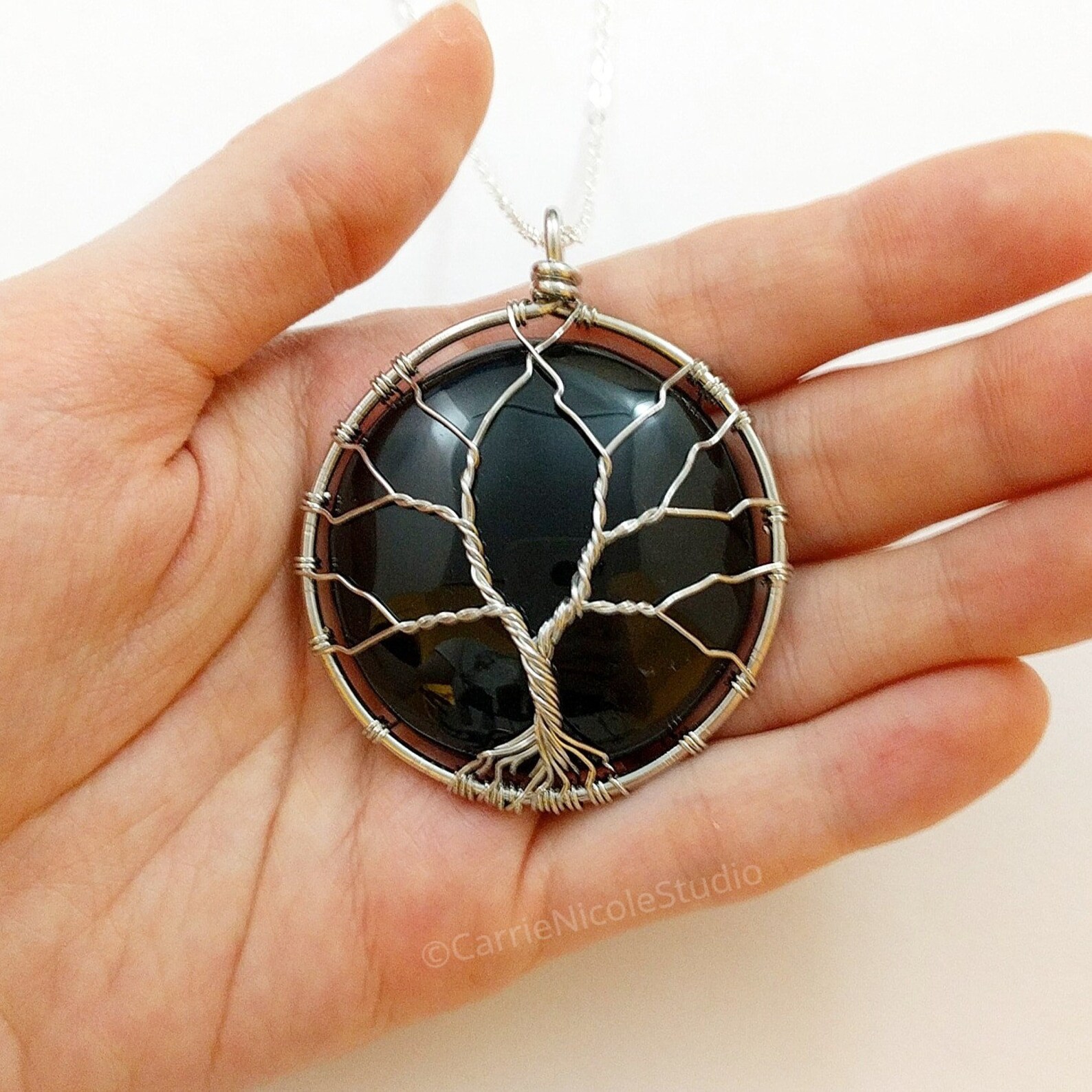 Black Obsidian Tree of Life Necklace / Silver Wire Wrapped | Etsy