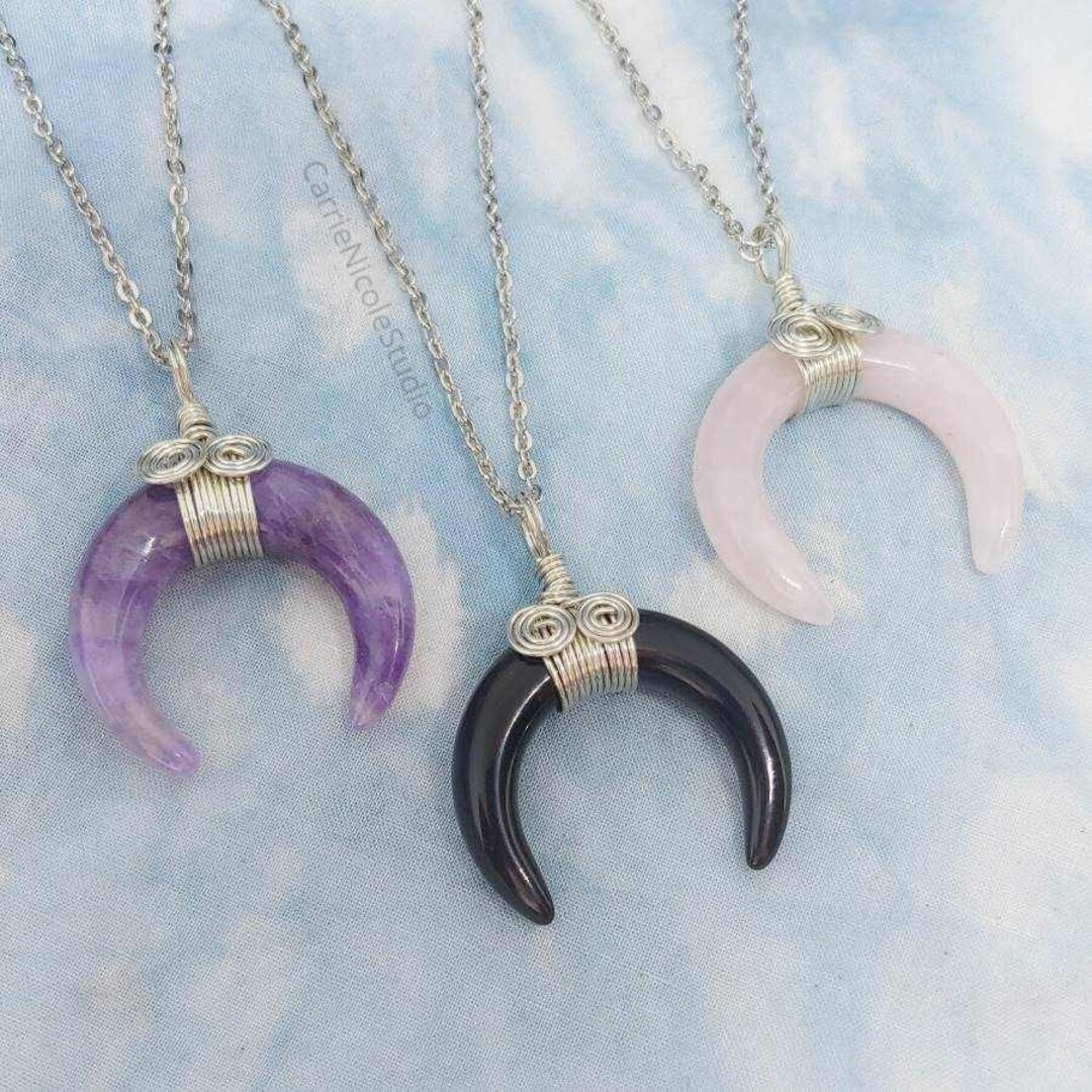 Crescent Moon Horn Crystal Stainless Steel Wire Wrapped - Etsy