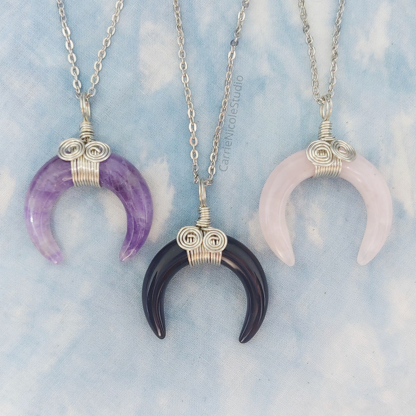 Crescent Moon Horn Crystal Stainless Steel Wire Wrapped - Etsy