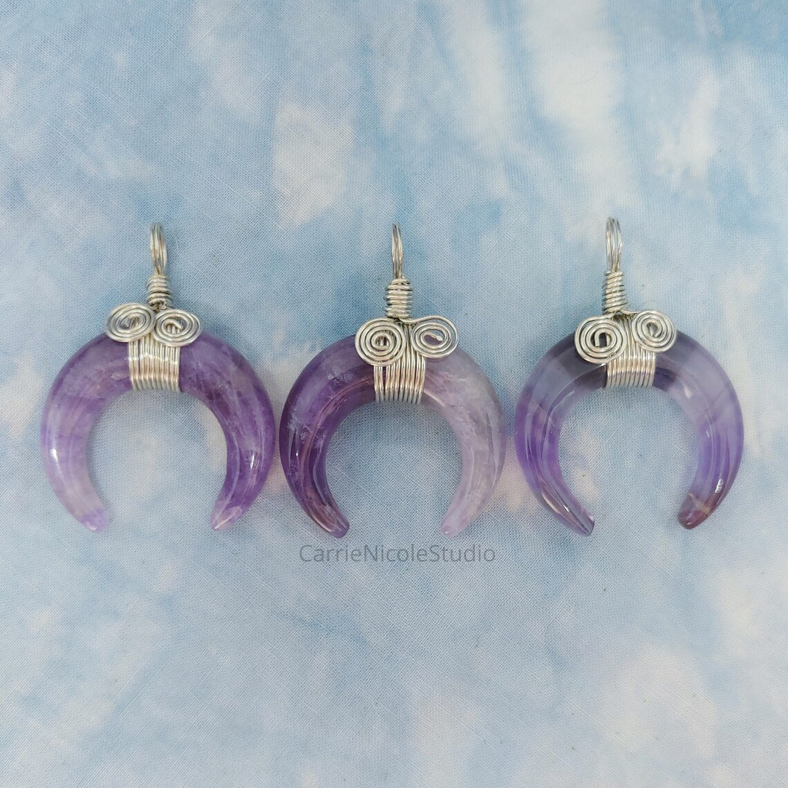 Crescent Moon Horn Crystal Stainless Steel Wire Wrapped - Etsy