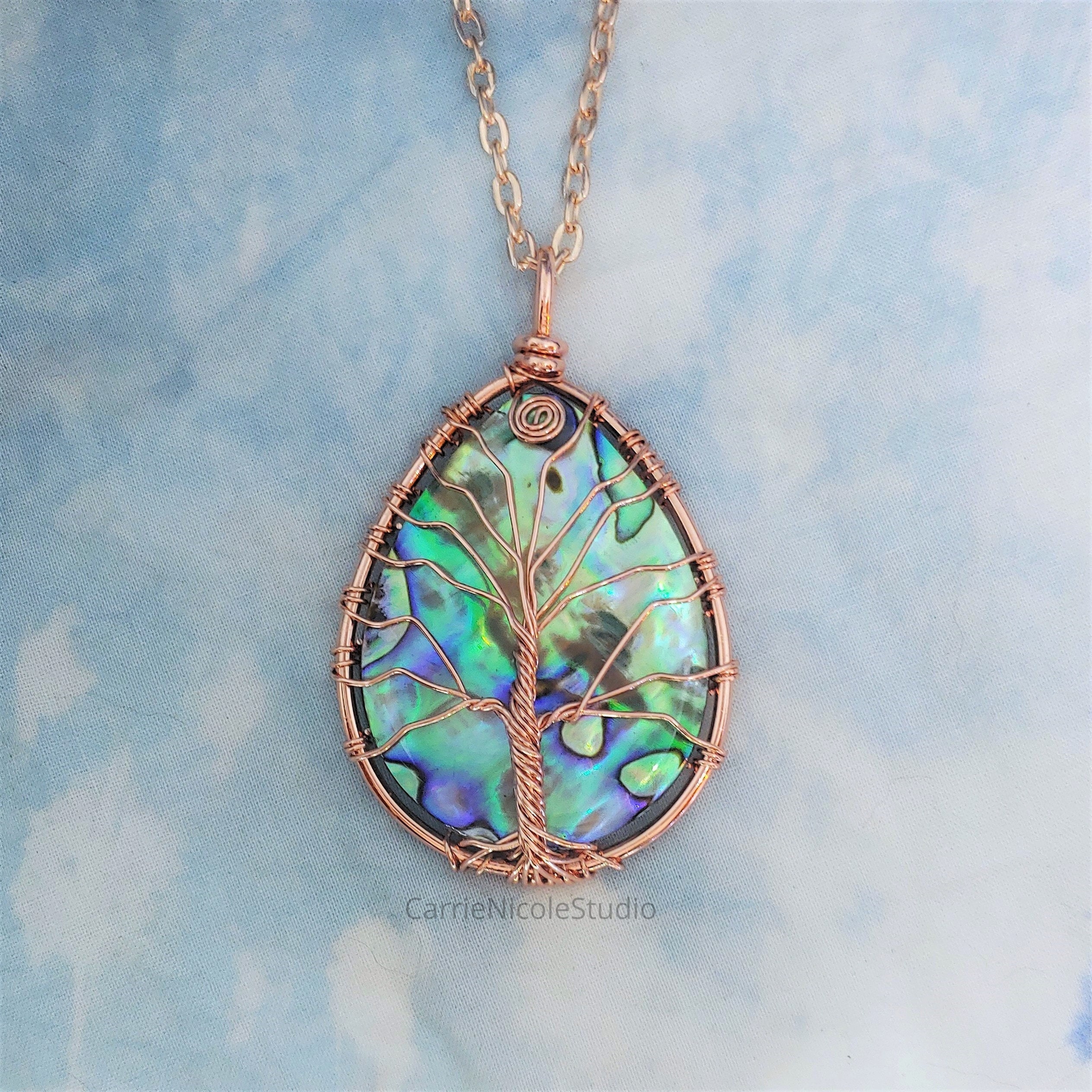 Rose Gold Abalone Shell Tree of Life Wire Wrapped Pendant | Etsy