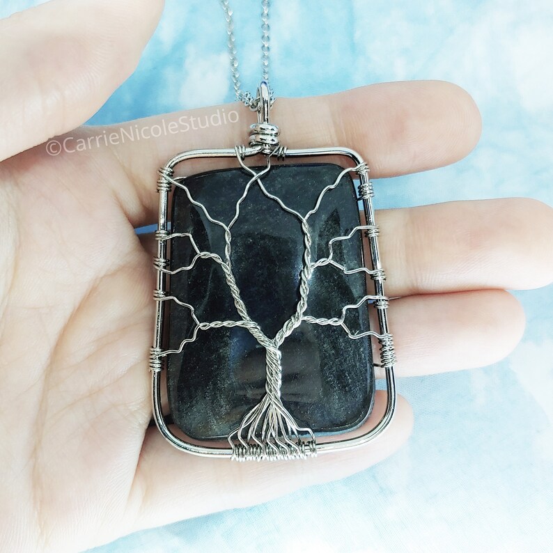 Black Obsidian Tree of Life Statement Necklace / Gothic | Etsy