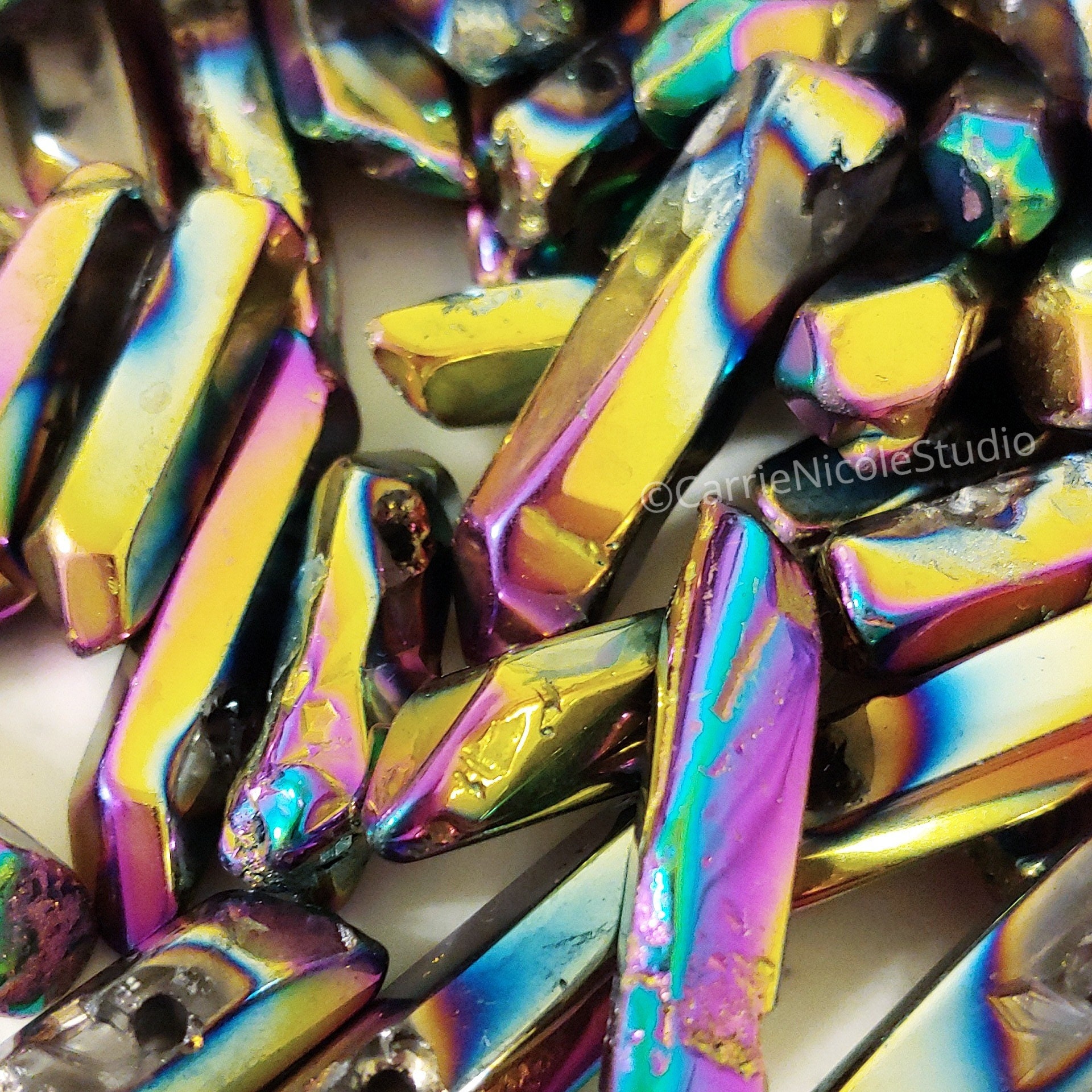 Rainbow Aura Quartz Crystal Necklace: Wire Wrapped Titanium Pendant - Etsy