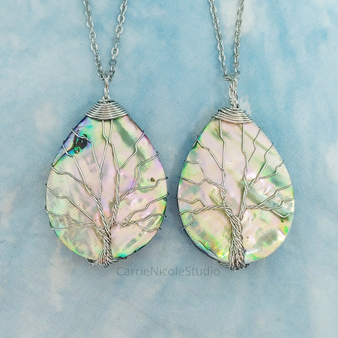 Stainless Steel Abalone Shell Tree of Life Wire Wrapped Pendant ...