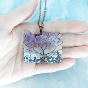 Amethyst Quartz Geode Slice Statement Necklace - Copper Wire Wrapped ...