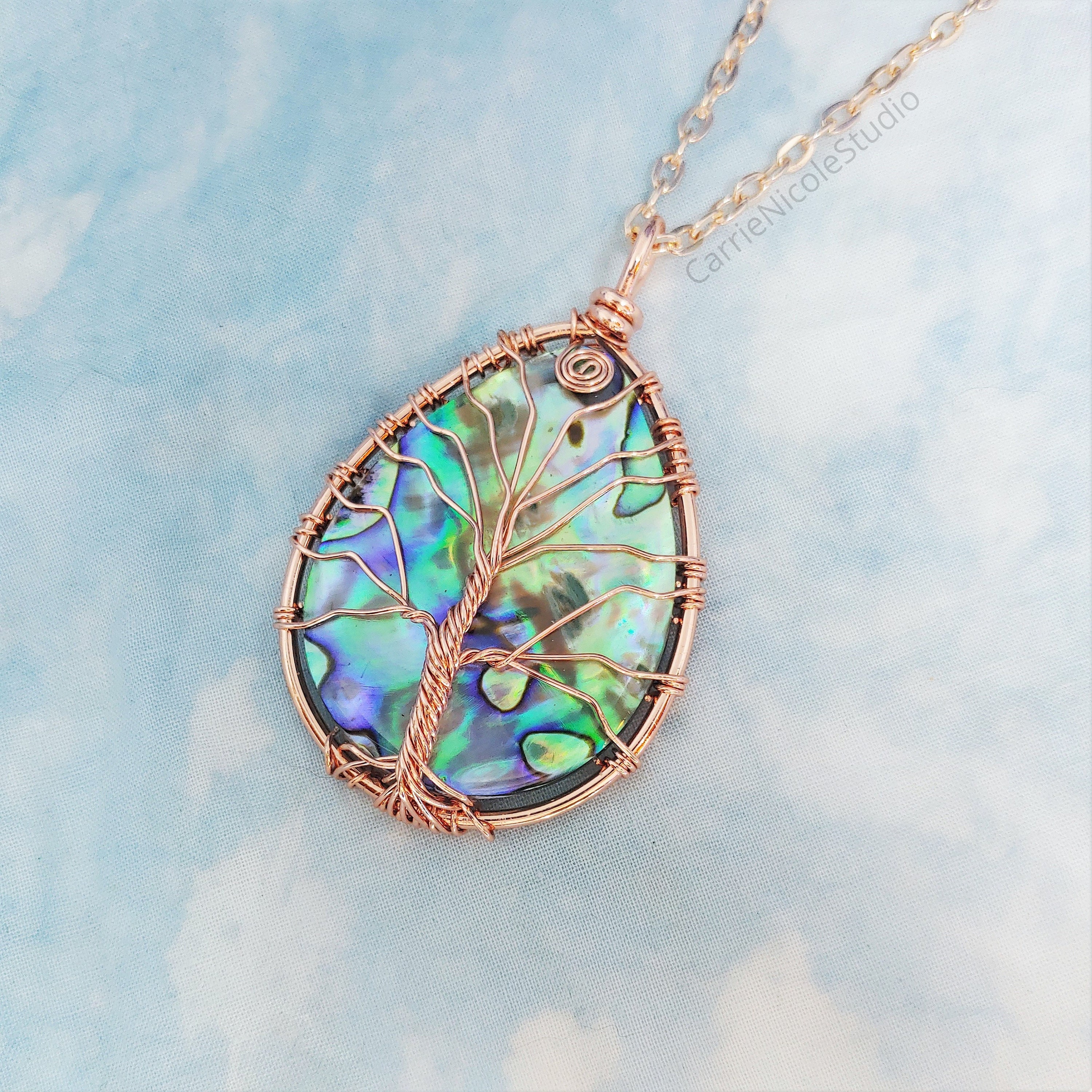 Rose Gold Abalone Shell Tree of Life Wire Wrapped Pendant | Etsy