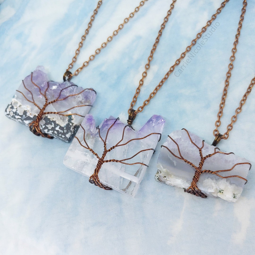 Amethyst Quartz Geode Slice Statement Necklace - Copper Wire Wrapped ...