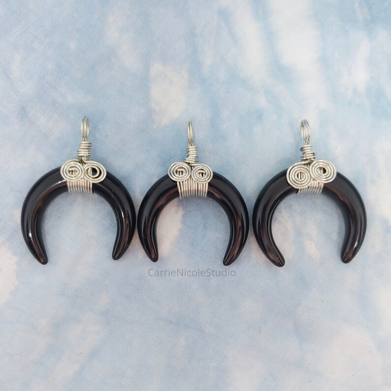 Crescent Moon Horn Crystal Stainless Steel Wire Wrapped | Etsy