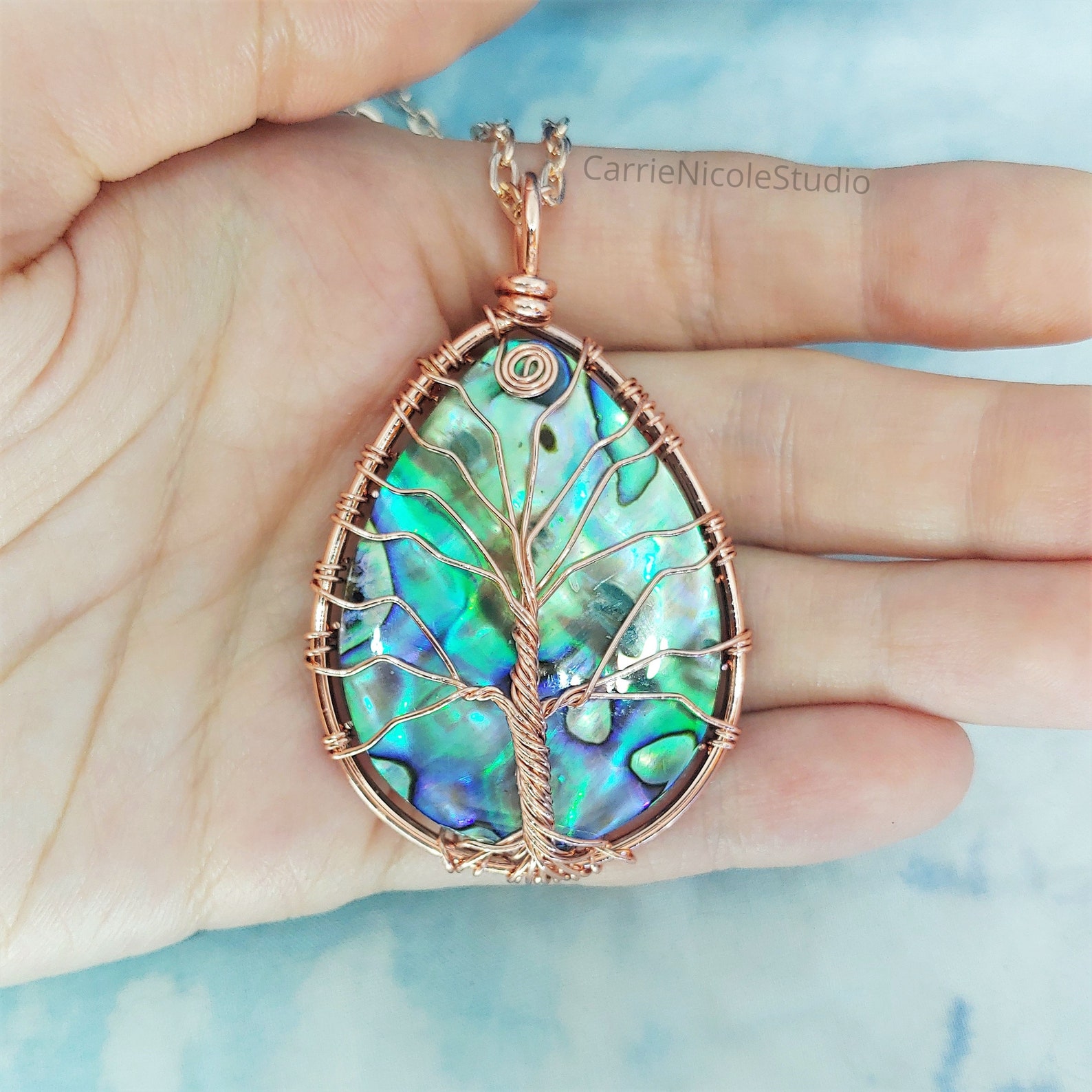 Rose Gold Abalone Shell Tree of Life Wire Wrapped Pendant - Etsy