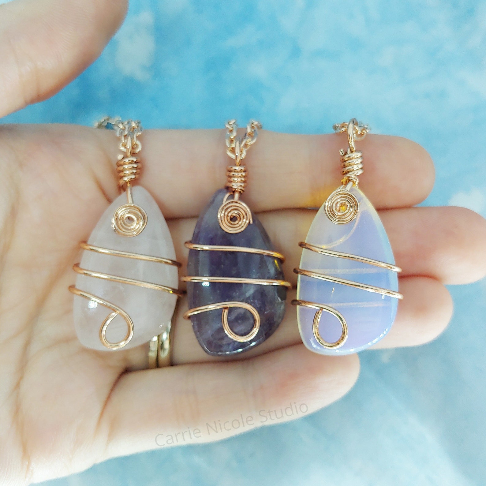 Rose Gold Wire Wrapped Necklace / Wire Wrap Jewelry / Amethyst | Etsy