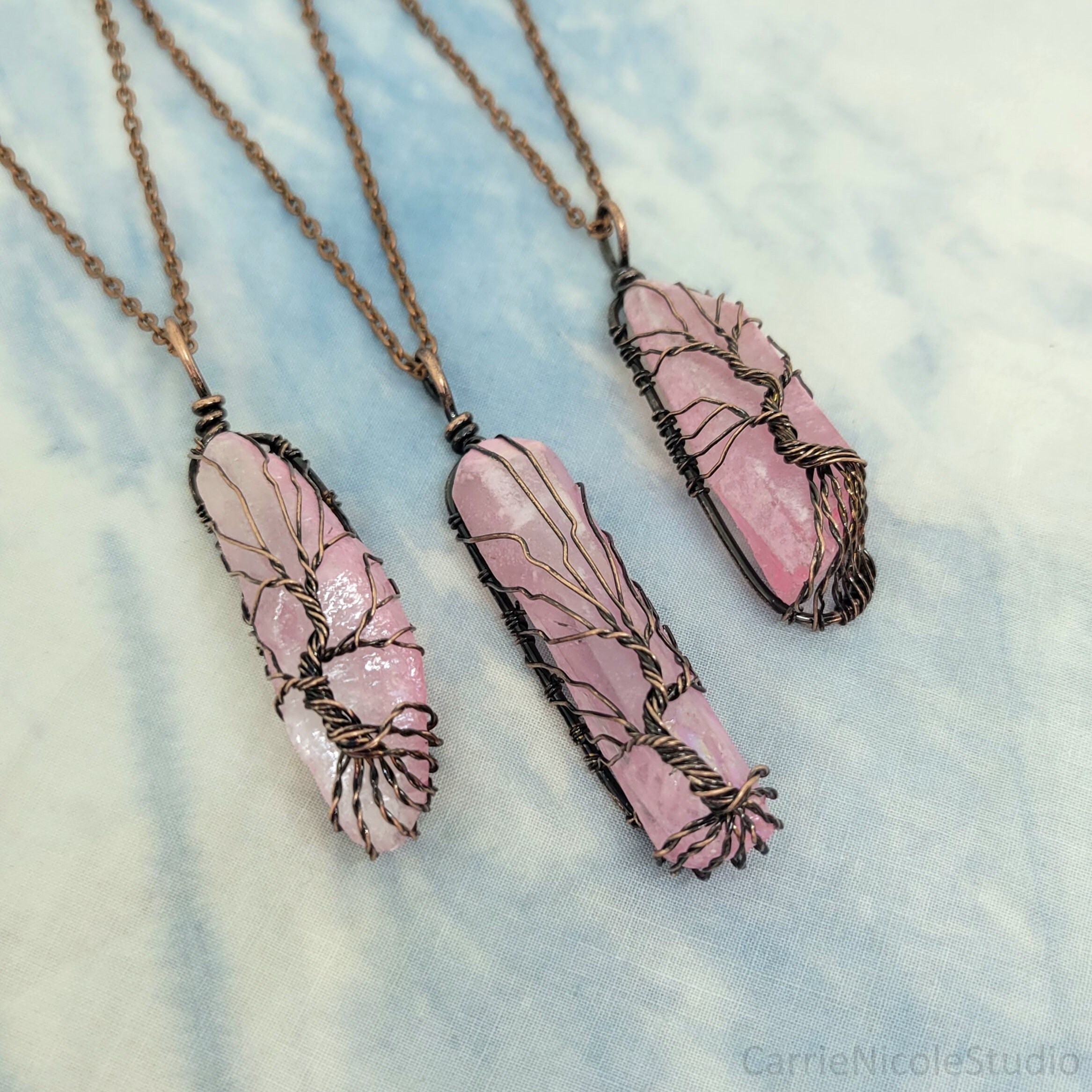 Cloudy Rose Aura Quartz Tree of Life Necklace Raw Crystal - Etsy