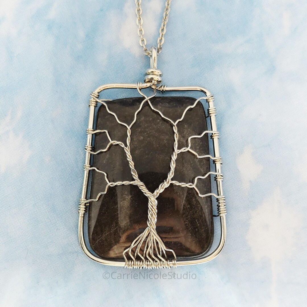 Black Obsidian Tree of Life Statement Necklace / Gothic Jewelry Pendant ...
