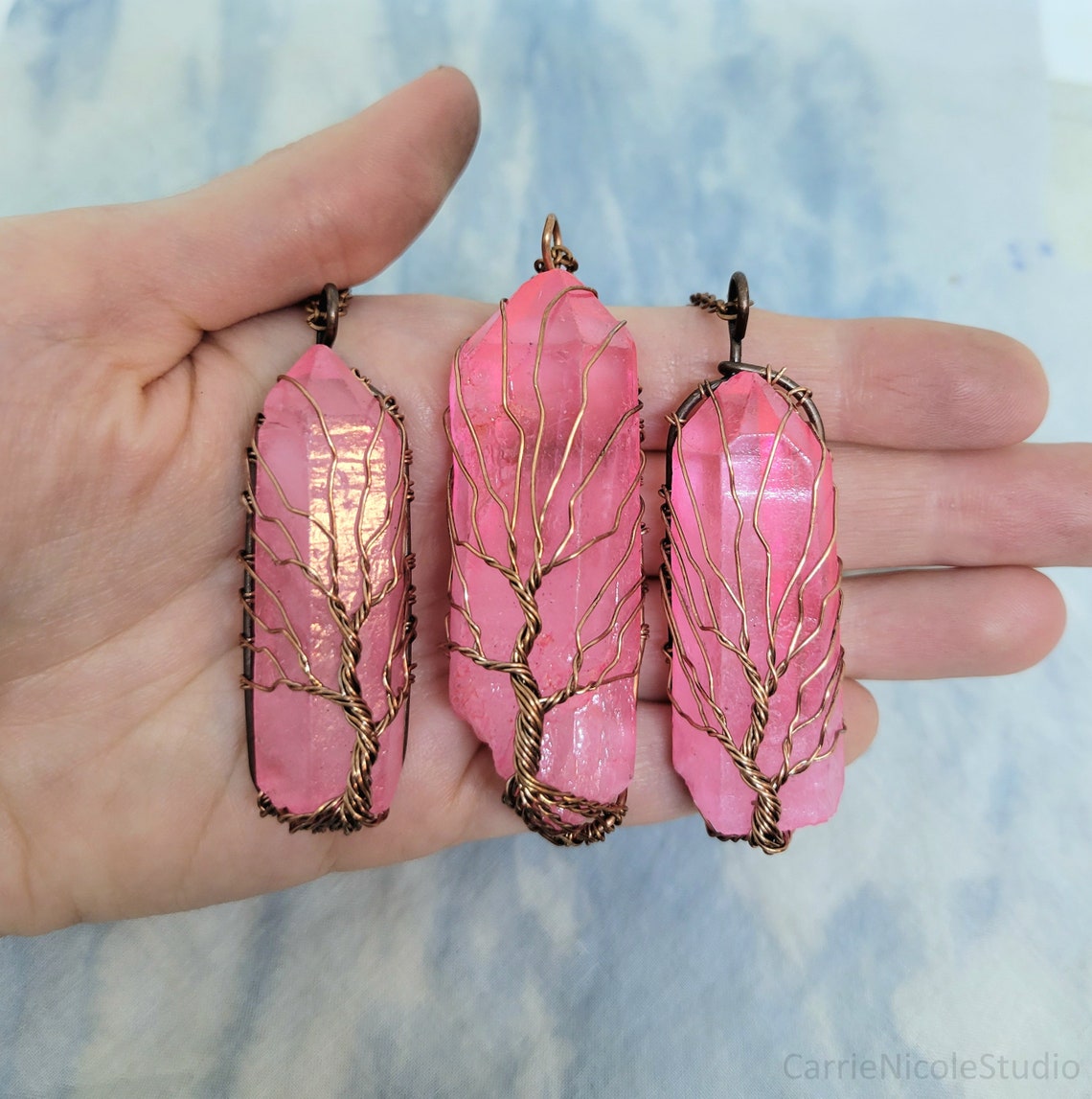Rose Aura Quartz Tree of Life Necklace / Rainbow Quartz - Etsy