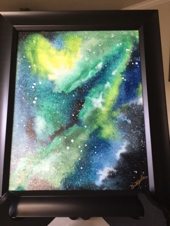 nebula watercolor painting Blue and yellow galaxy space art Painting ...