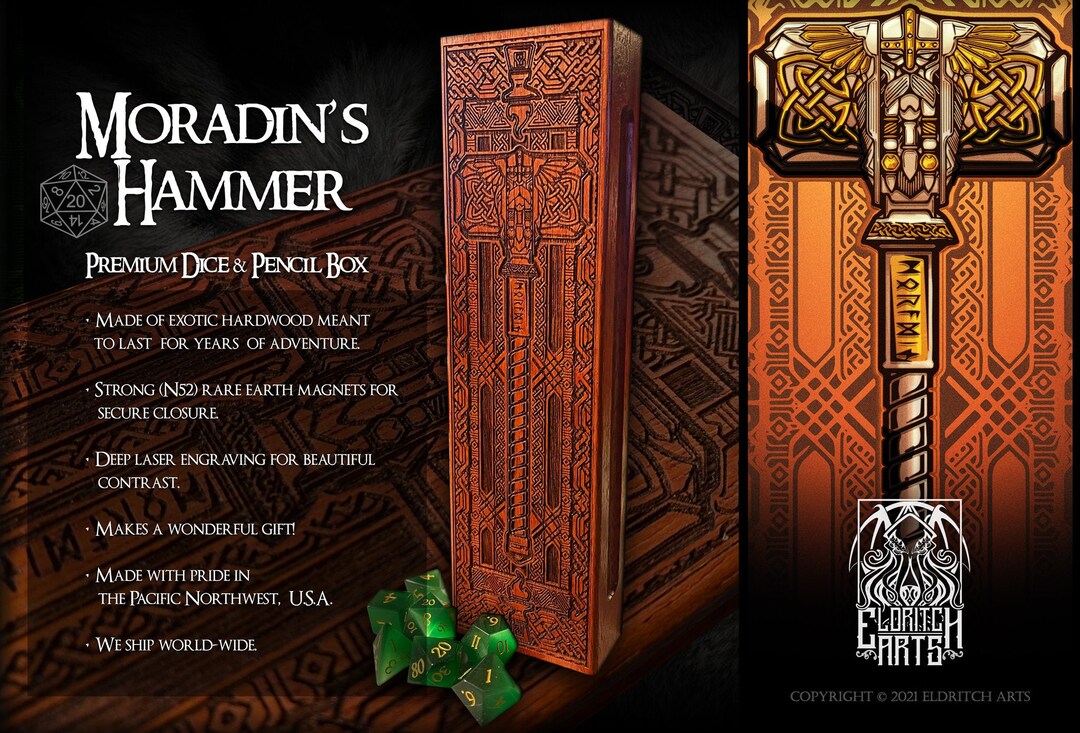Moradin's Hammer Dice Box: Exotic Wood, Laser Engraved Perfect for D&D ...