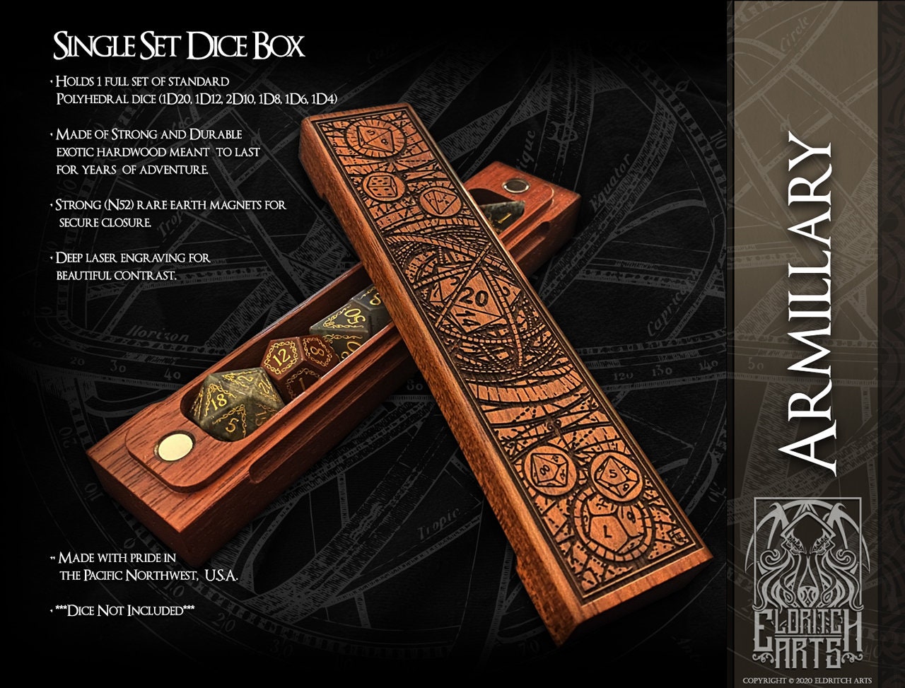Armillary D20 Themed Dice Box - Dungeons and Dragons, DnD, Pathfinder ...