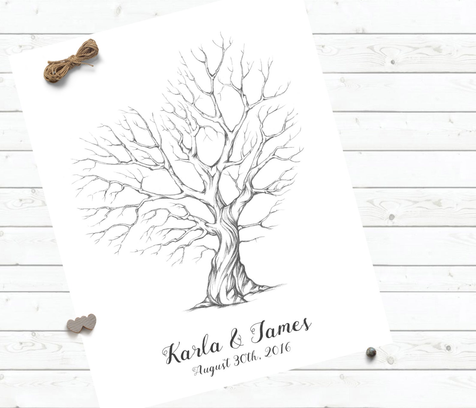 Personalised wedding fingerprint tree Heart shaped wedding | Etsy