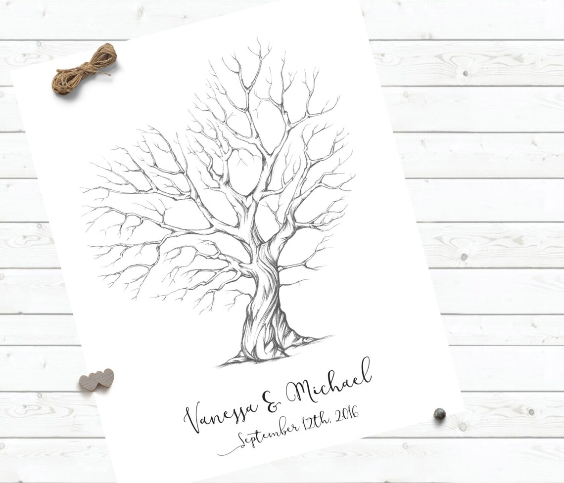 Personalised wedding fingerprint tree Heart shaped wedding | Etsy