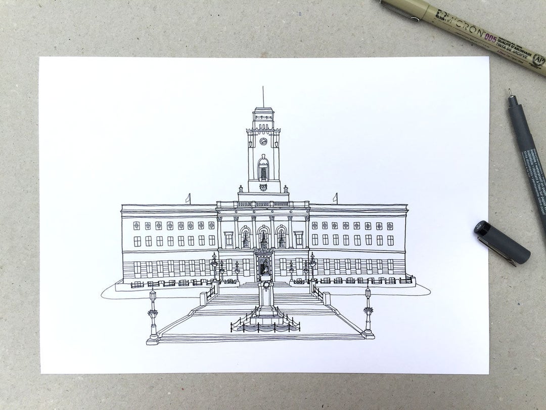 Barnsley Town Hall Architecture Illustration Print - Etsy UK