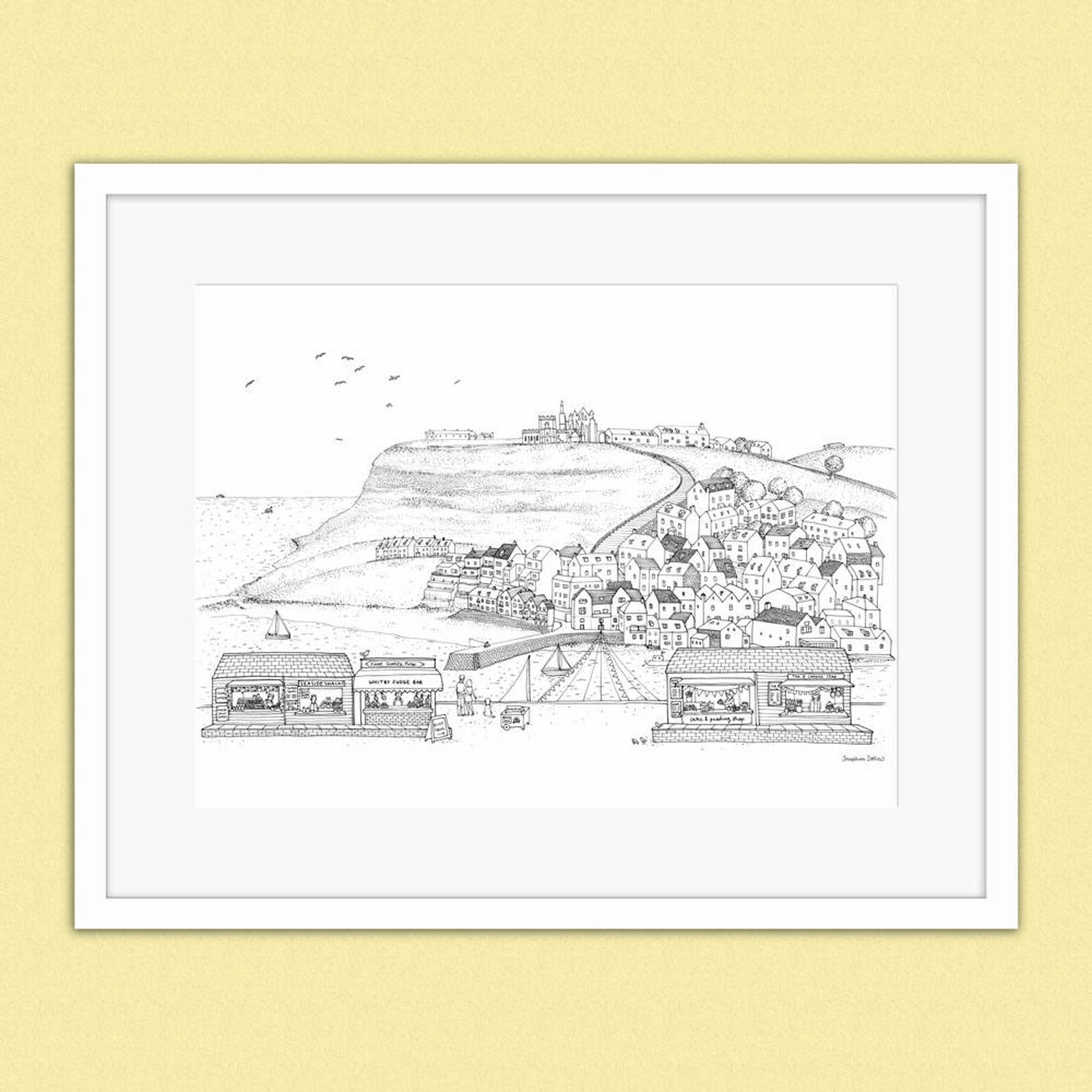 Whitby Illustration Print - Black & White Drawing - Yorkshire Wall Art ...