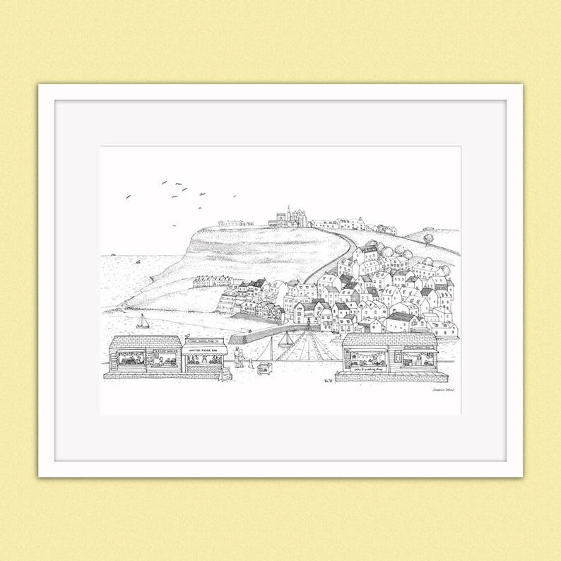 Whitby Illustration Print - Black & White Drawing - Yorkshire Wall Art ...