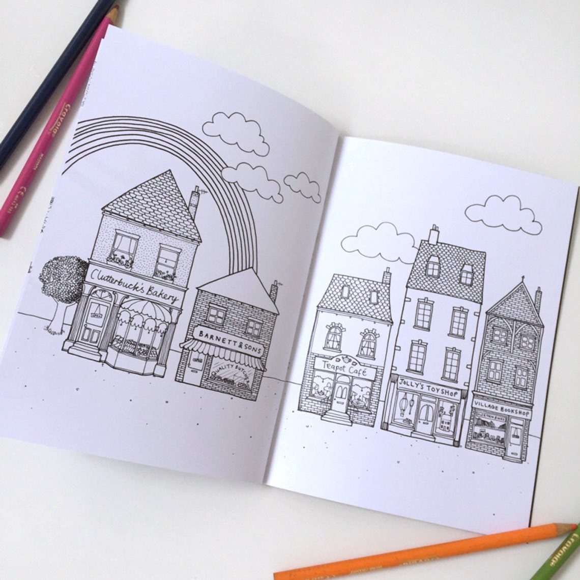 A Colouring Book of Houses and Shops Hand Drawn Detailed - Etsy UK