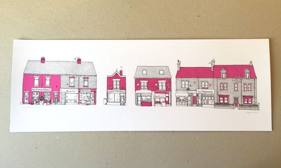 Sheffield Shops Illustration 2 colour Screen Print Blue & Black ...