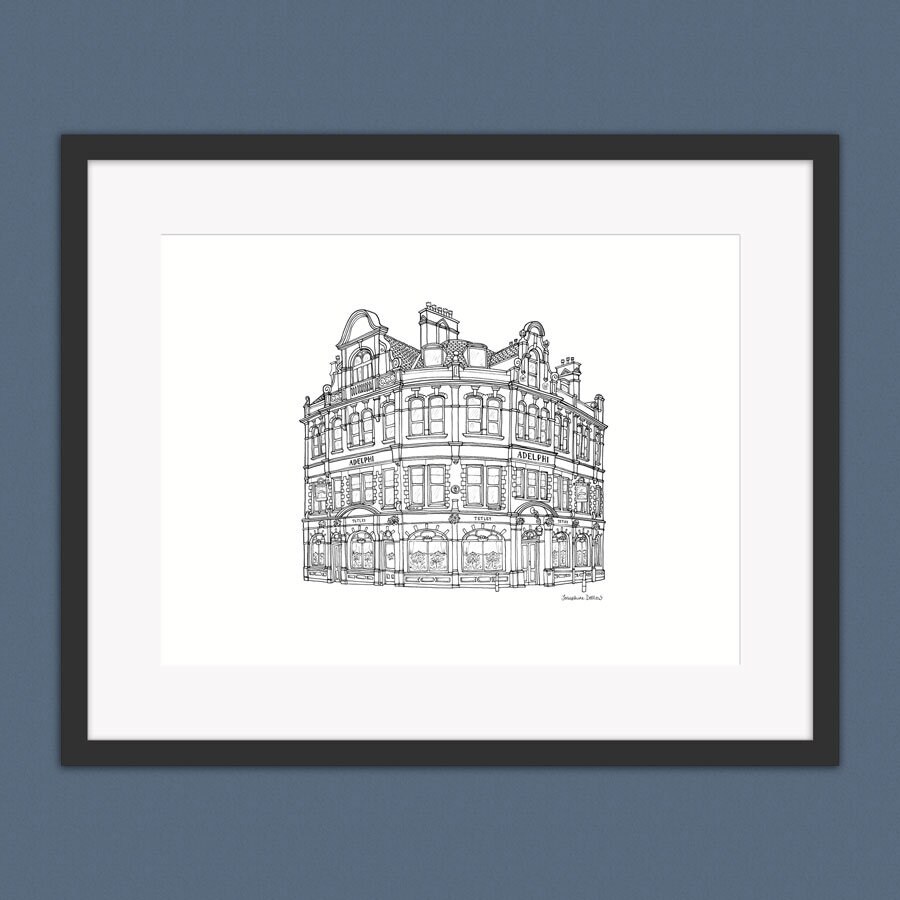 The Adelphi Leeds - A3 Illustration Print - Black and White Line ...