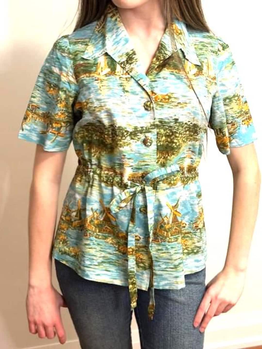 Vintage 1970's Button up Holland Print With Tie Waist - Size Small ...