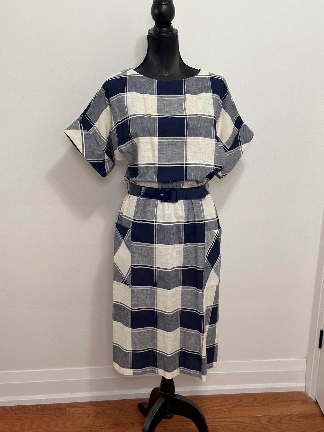 1990’s CJ Sophisticate Navy and White Belted Dress - US Size 6 - Etsy