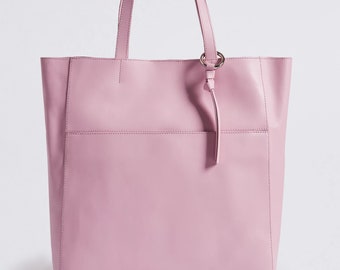 Pink Leather Tote - Etsy