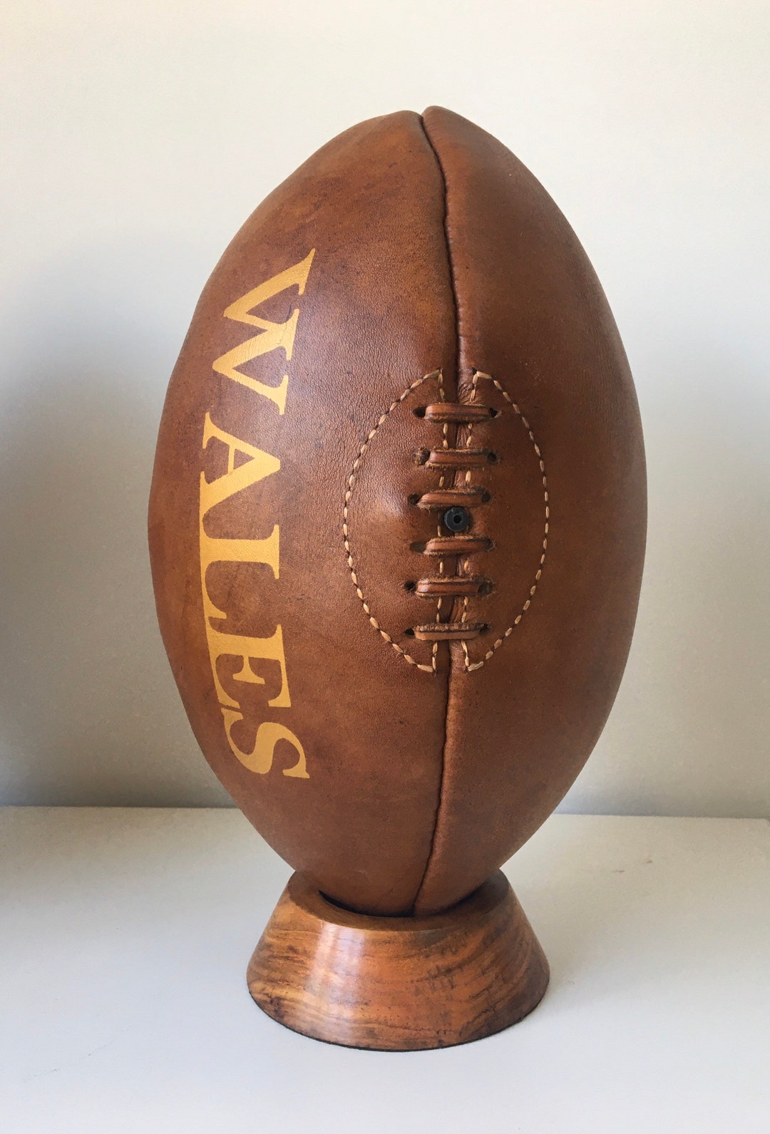 Rugby - Vintage Wales Rugby Ball With Wooden Plinth / Leather Rugby ...