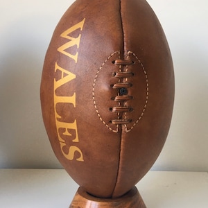 Rugby - Vintage Wales Rugby Ball With Wooden Plinth / Leather Rugby ...