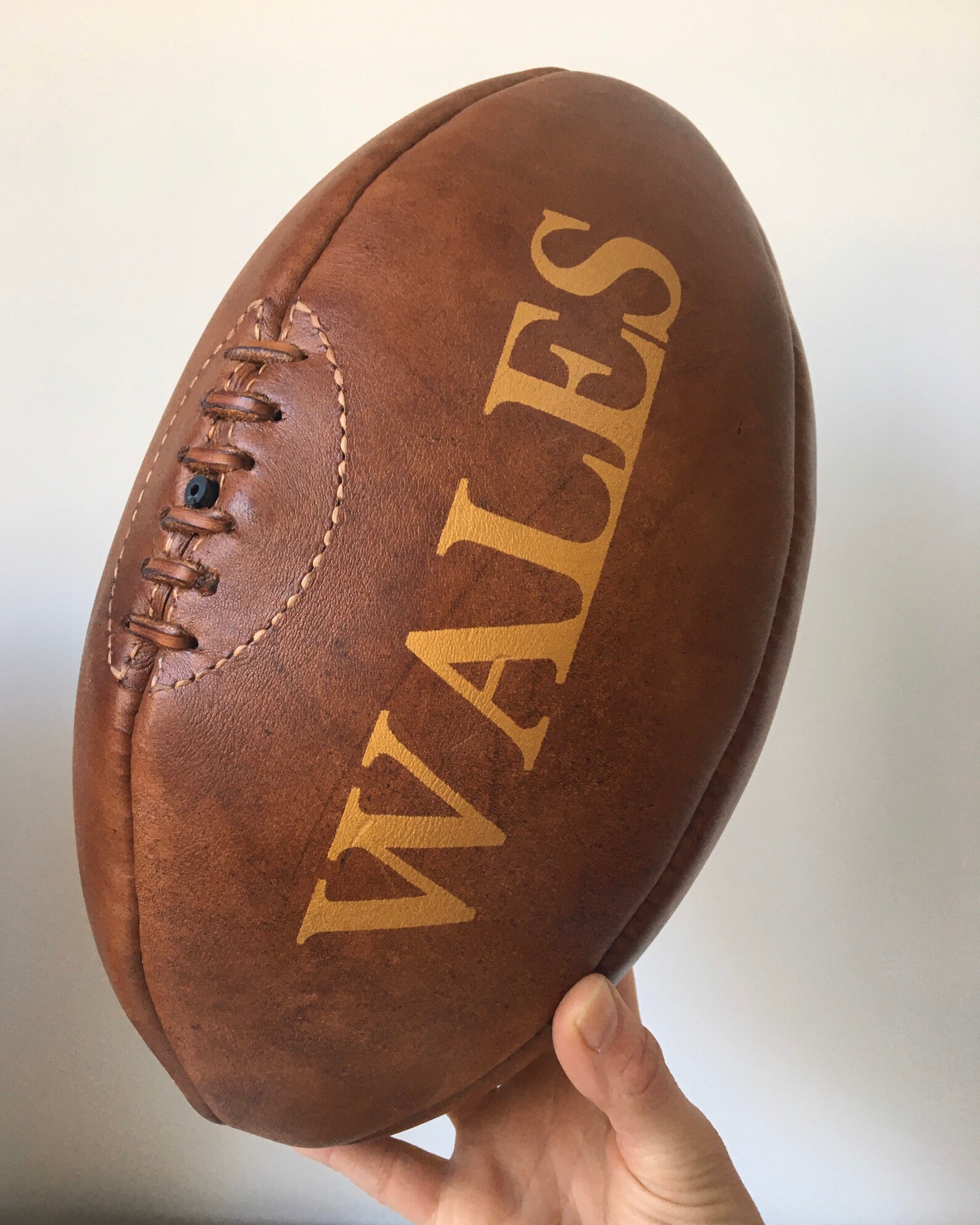 Rugby - Vintage Wales Rugby Ball With Wooden Plinth / Leather Rugby ...