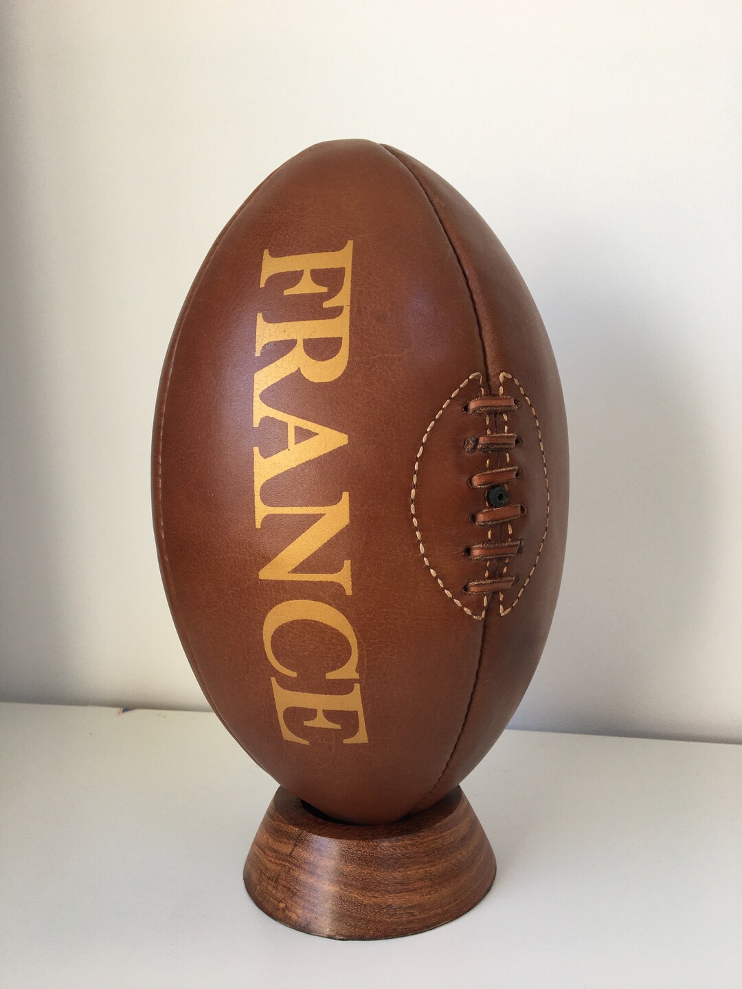 Rugby Gifts - Vintage France Rugby Ball With Wooden Plinth / Leather ...