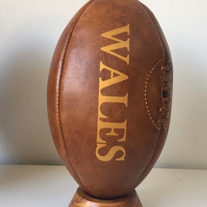 Rugby - Vintage Wales Rugby Ball With Wooden Plinth / Leather Rugby ...