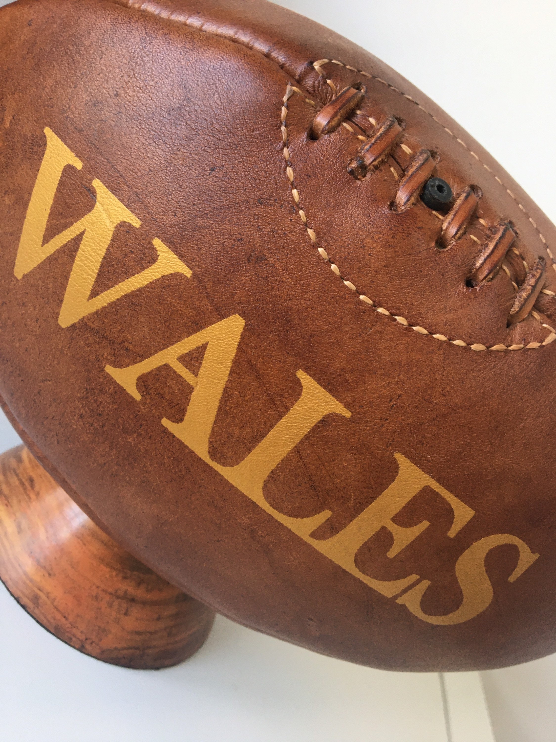 Rugby - Vintage Wales Rugby Ball With Wooden Plinth / Leather Rugby ...