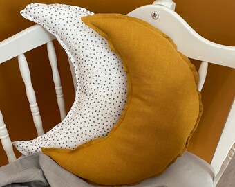 Mustard Velvet Crescent Moon Cushion, Moon Shaped Decorative Pillow ...