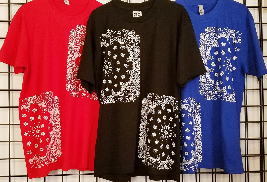 Black Red Blue Bandana Print Street Wear Clothing Hip Hop T - Etsy