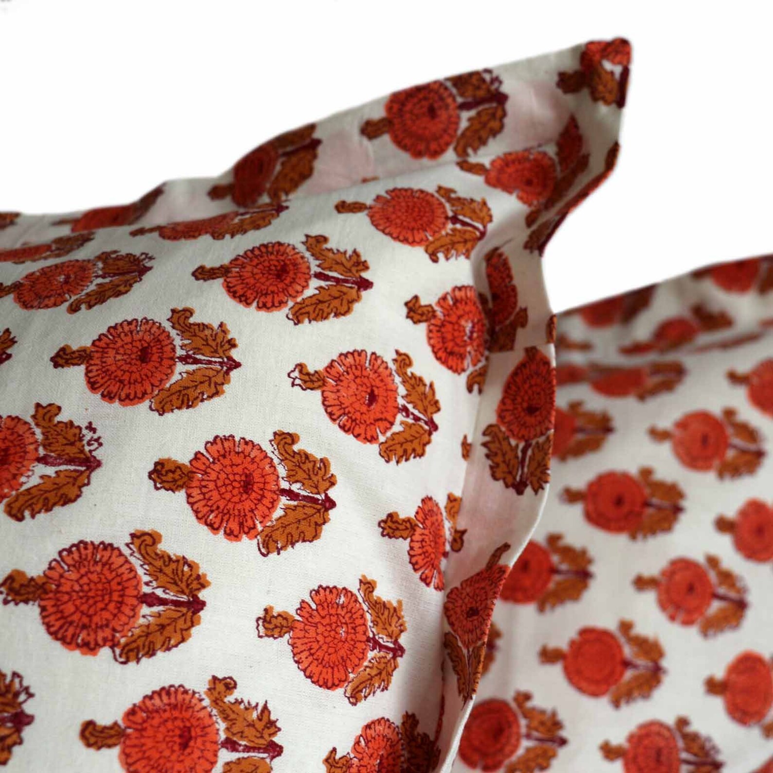 Marigold flower print pillow shams with envelope closures. | Etsy