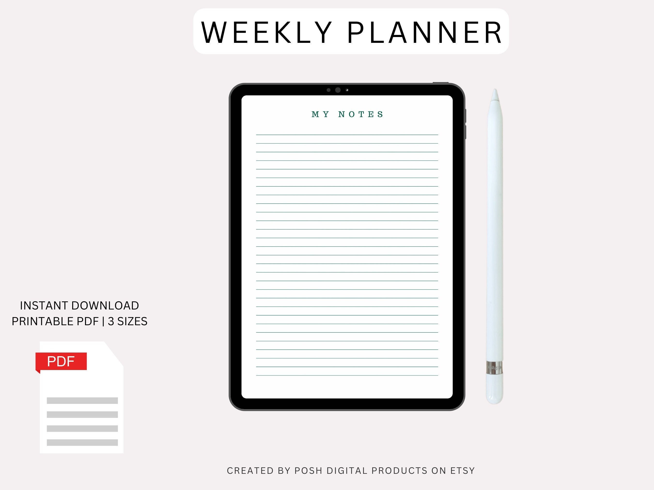 PDF DIGITAL PLANNER, Printable Organizer, Daily & Weekly Digital ...