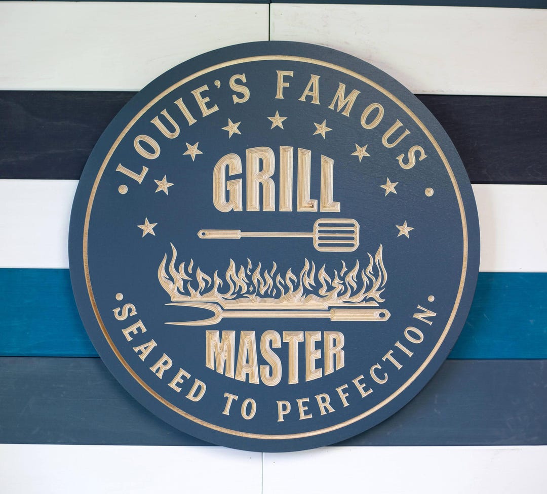 Personalized Grill Master Sign: Carved Wood Bar & BBQ Decor - Etsy