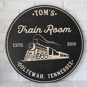 Carved Wood Train Room Sign: Personalized Man Cave Decor - Etsy