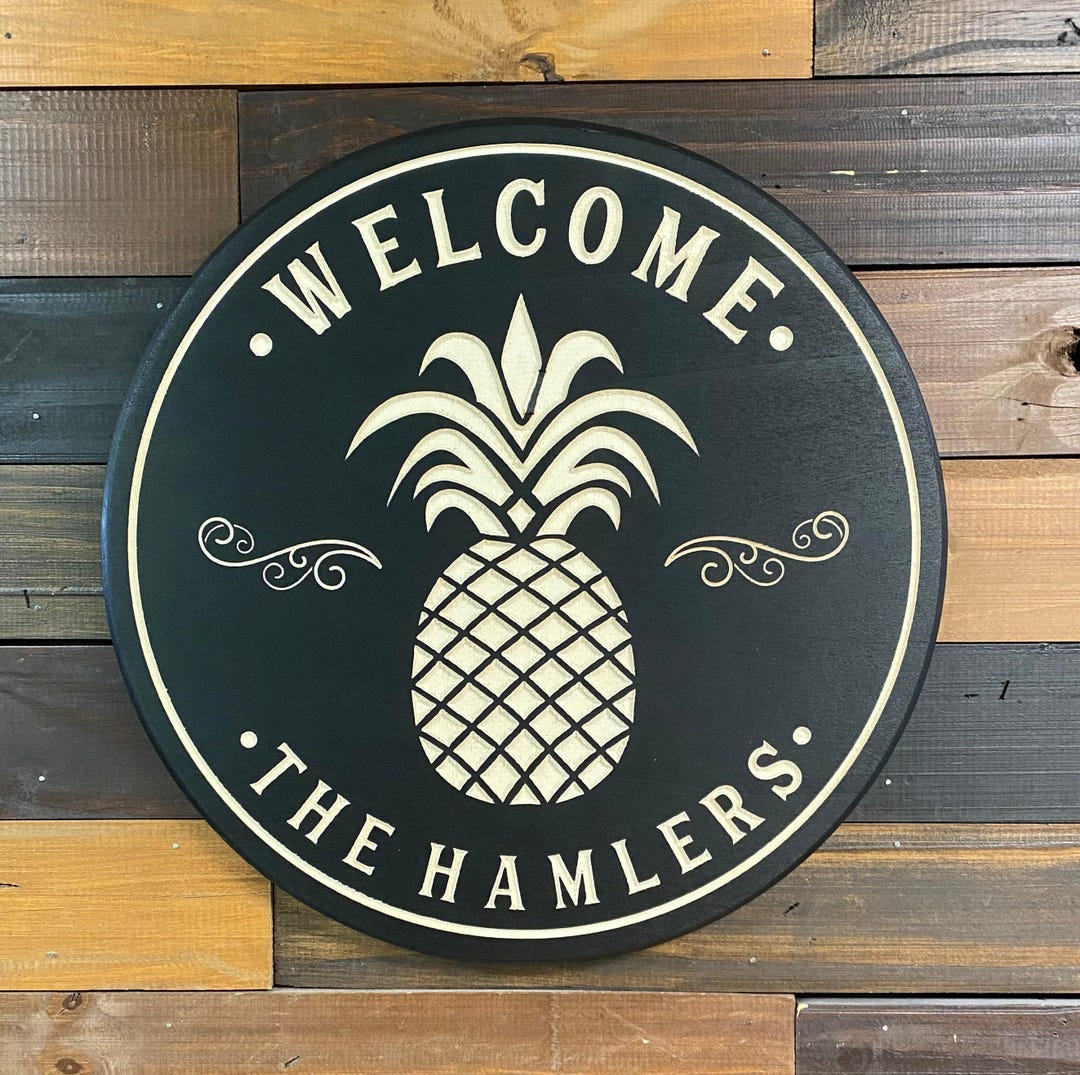 Pineapple Welcome Sign, Personalized Sign, Carved Wood Signs, Pineapple ...