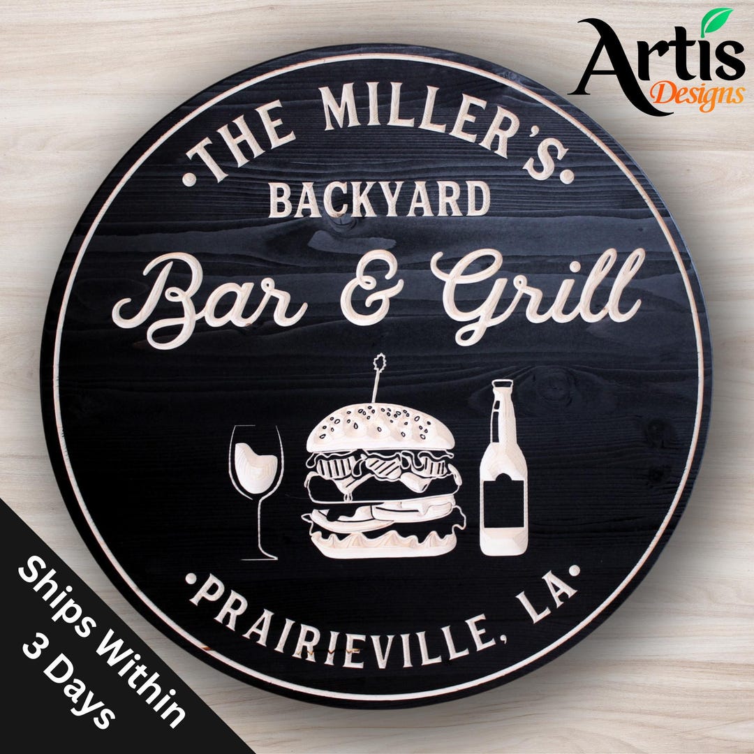 Personalized Bar & Grill Sign: Carved Wood Backyard BBQ Decor - Etsy