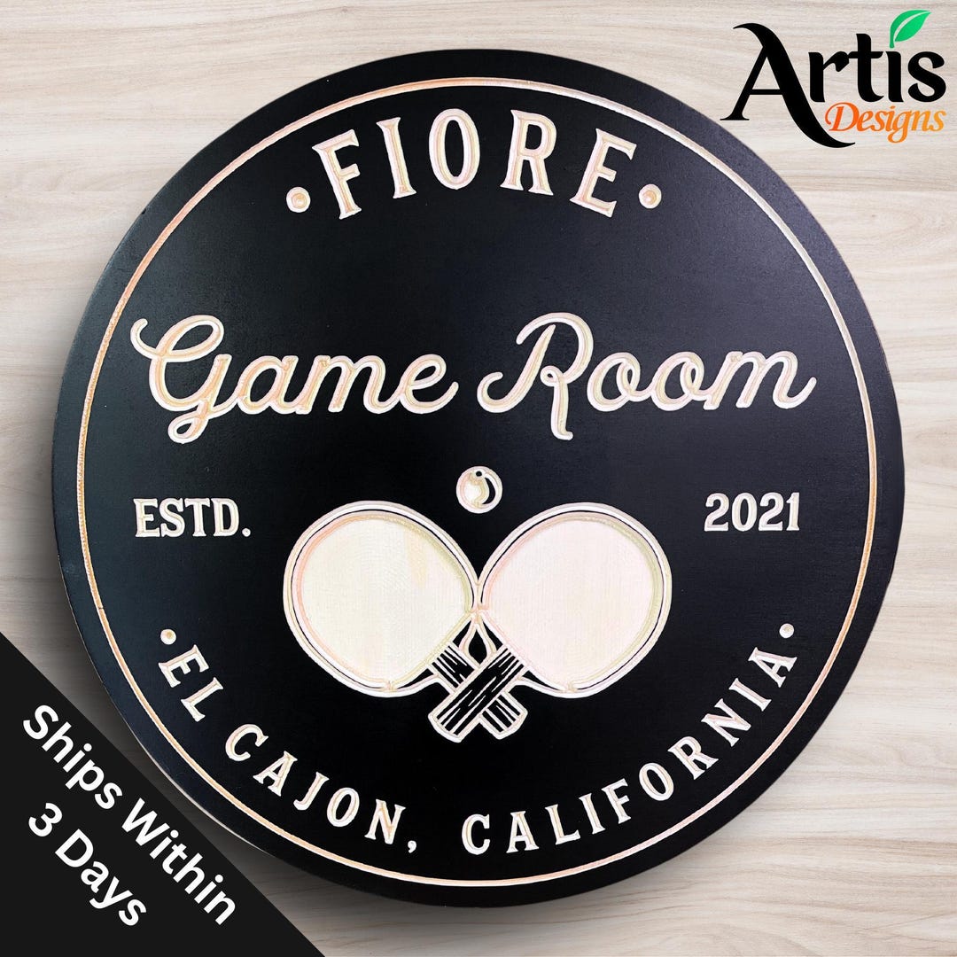Game Room Sign, Man Cave, Personalized Signs, Ping Pong, Round Wood ...